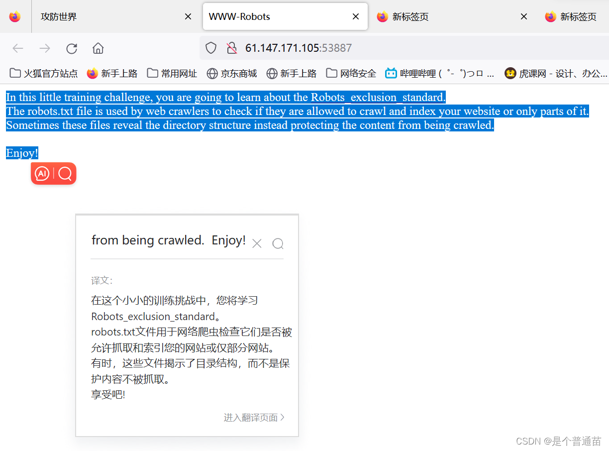 【攻防世界-web】Training-WWW-Robots_攻防世界 training-CSDN博客