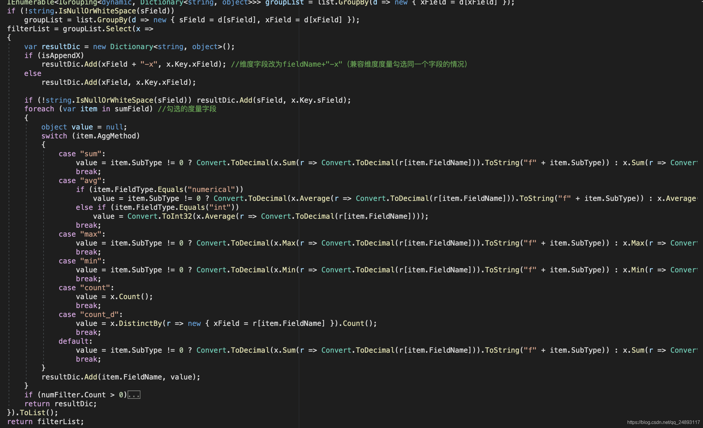 C# list＜Dictionary＞采用Lambda根据多字段动态分组统计_c# lamda 分组多个字段-CSDN博客