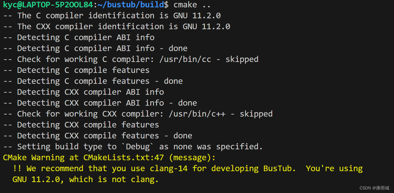 We recommend that you use clang-14 for developing BusTub.You‘re using GNU 11.2.0, which is not ...