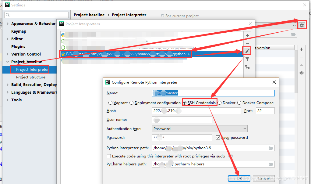 pycharm连接服务器运行时提示Can‘t get remote credentials for deployment server_pychram远程连接服务器报错:cant't get ...