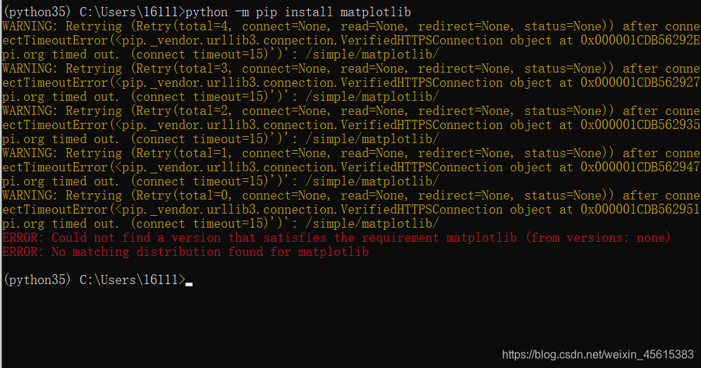 matplotlib安装出现raise ReadTimeoutError || pip使用国内镜像安装报错 ERROR: Cannot unpack file_安装matplotlib库报错 ...