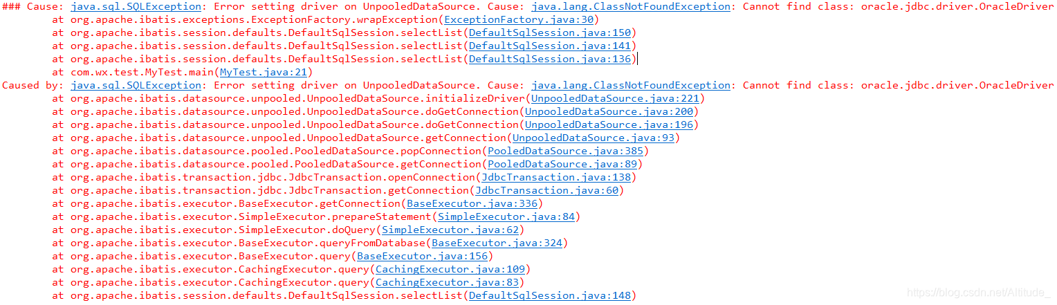 Error setting driver on UnpooledDataSource. Cannot find class: oracle.jdbc.driver.OracleDriver ...