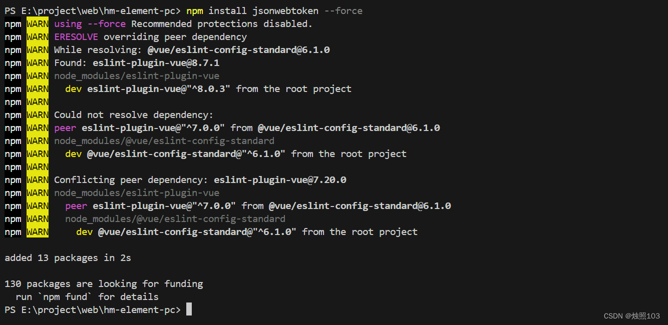 使用npm安装某些依赖包的时候报错，peer eslint-plugin-vue@“^7.0.0“ from @vue/eslint-config-standard@6.1.0npm ERR ...