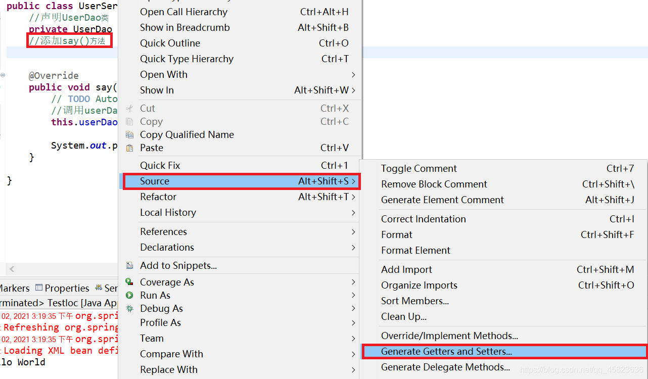 Spring的基本应用（三）_依赖注入(属性setter方法)(1)创建接口userservice.java,在接口中编写一个sa-CSDN博客