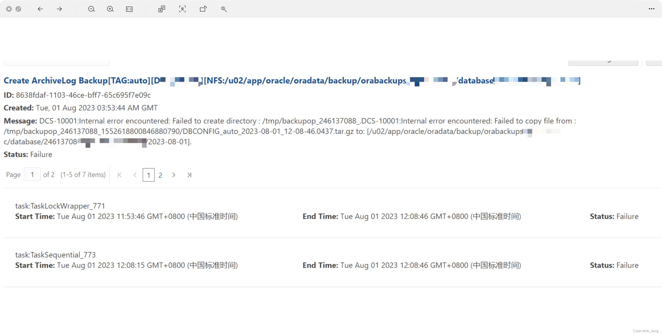 DSC-10001:Internal error encountered: Failed to create directory:/tmp/backup_failed to create ...