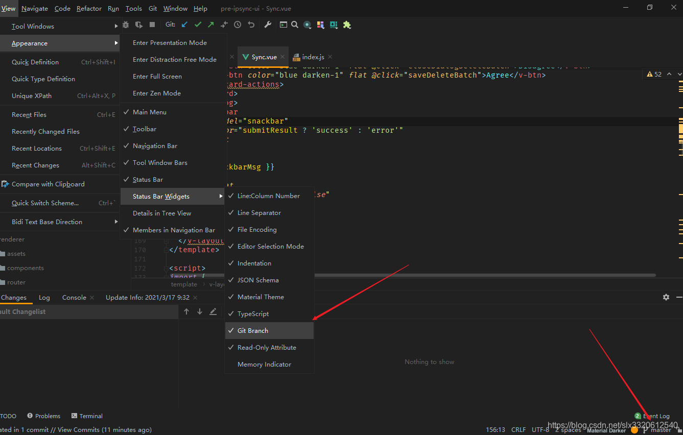 Windows 环境下Webstorm 2020.3 版本在右下角找不到Git分支切换部件的一种解决方法_webstorm 右下角没有git分支-CSDN博客