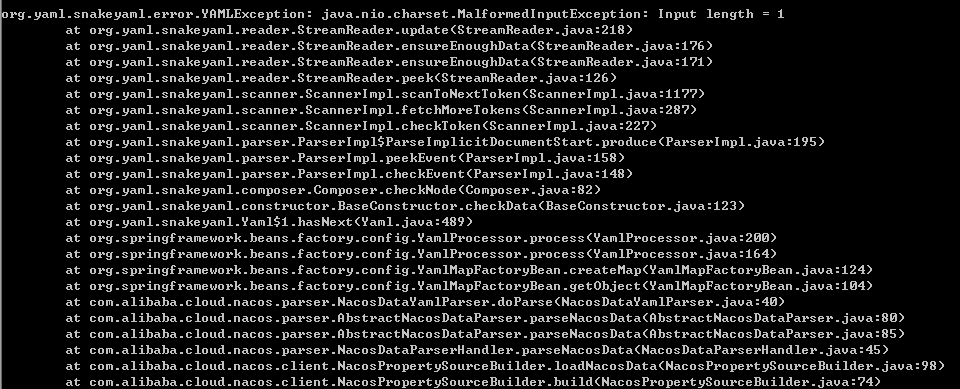 java -jar启动jar包报错：YAMLException: java.nio.charset.MalformedInputException: Input length = 1_win ...