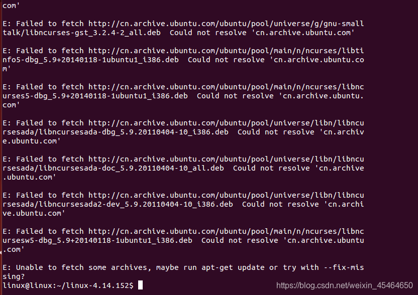 配置内核 make menuconfig时报错 Unable to find the ncurses libraries or the required header files ...