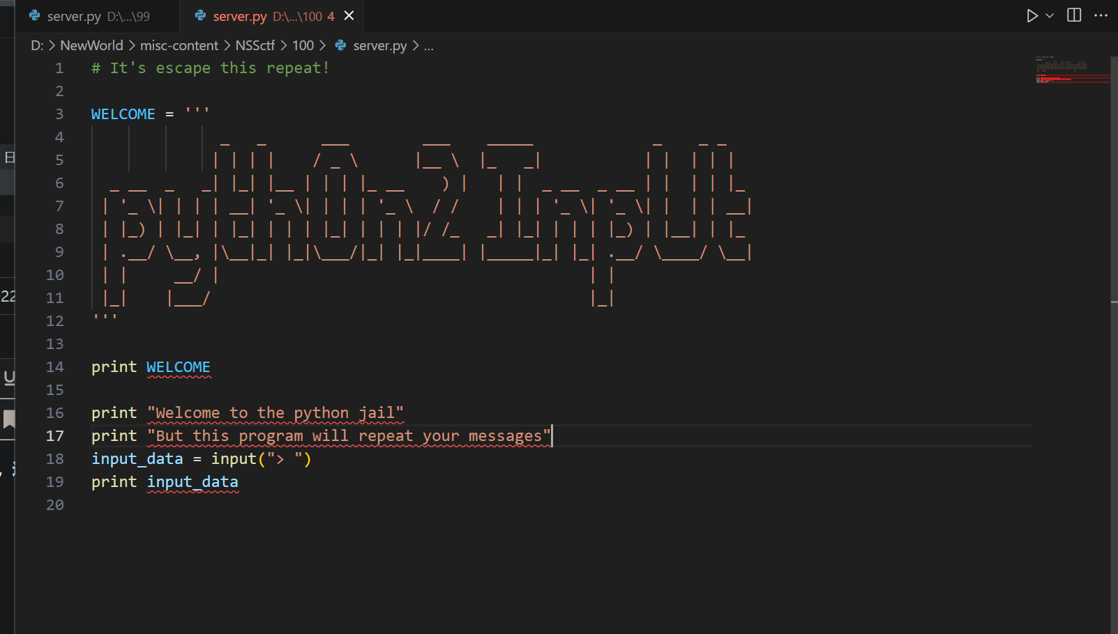 【misc】[HNCTF 2022 Week1]python2 input(JAIL) --沙盒逃逸，python2环境-CSDN博客