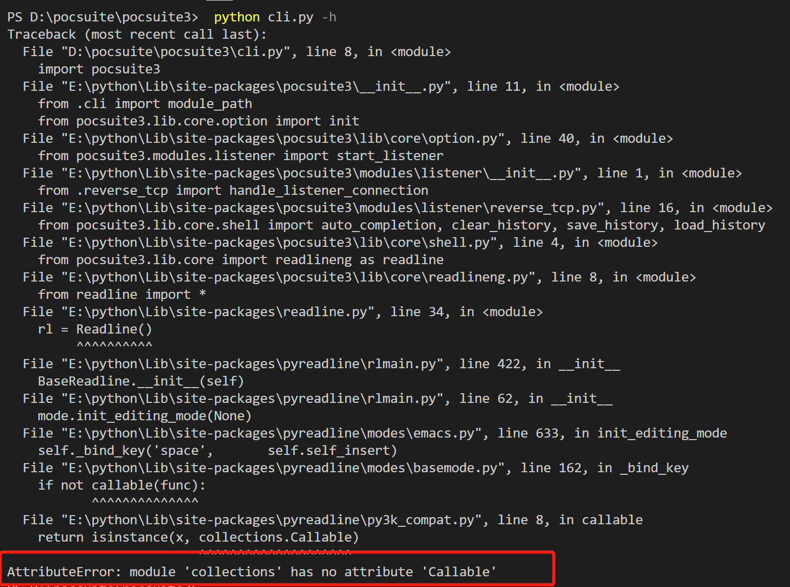 Winodws 环境下安装 pyreadline库，调用时出现AttributeError: module ‘collections‘ has no attribute ‘Callable‘的 ...