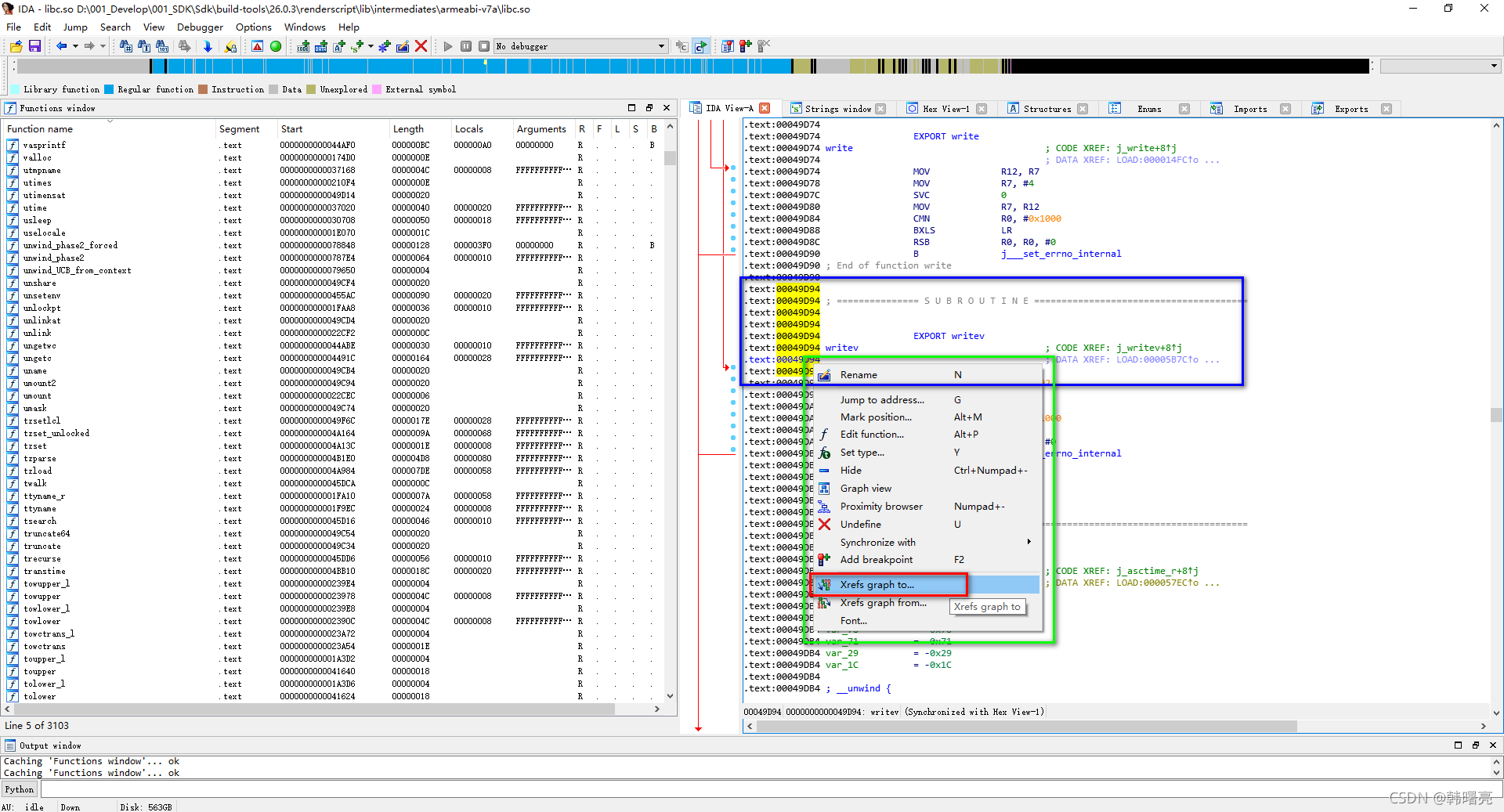 【Android 逆向】IDA 工具使用 ( 函数窗口 Function window | 创建引用图 Xrefs graph to | 创建调用图 Xrefs graph from ...