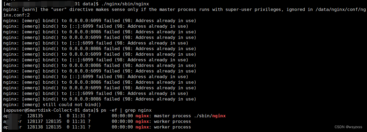 nginx: [warn] the “user“ directive makes sense only if the master process runs with super-user ...