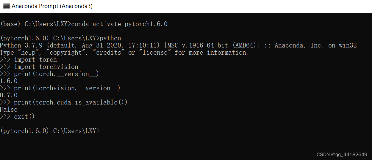 Win10使用Anaconda搭建Pytorch1.6.0（CPU指定版本）虚拟环境_pytorch 1.6和conda-CSDN博客