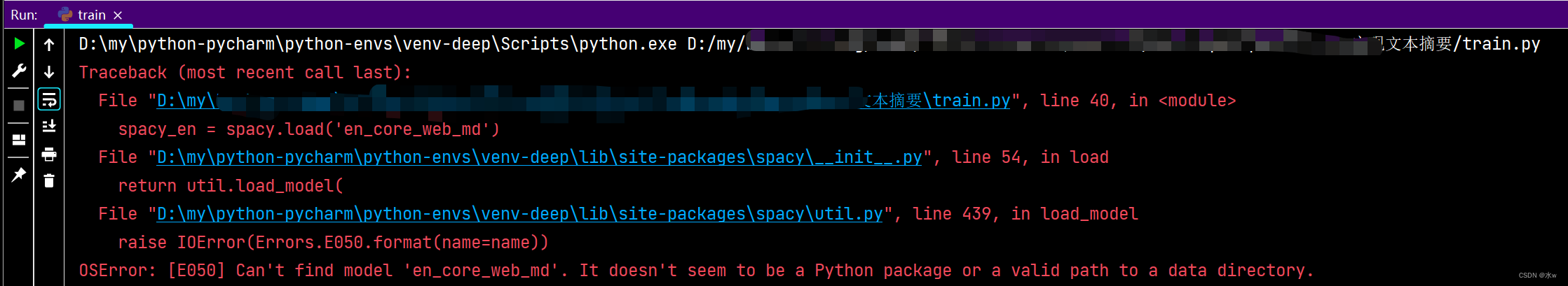 Python 解决报错：OSError: [E050] Can‘t find model ‘en_core_web_md‘. It doesn‘t seem to b_esn't seem ...