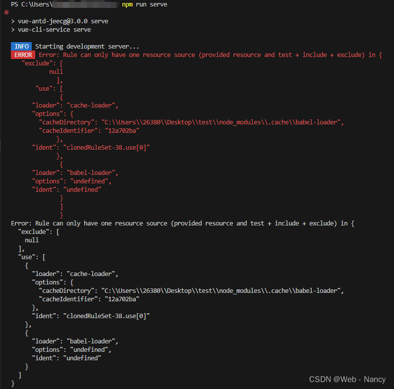 Vue Npm Run Serve 启动项目 报错 Error Error Rule Can Only Have One Resource Source Provided Resource
