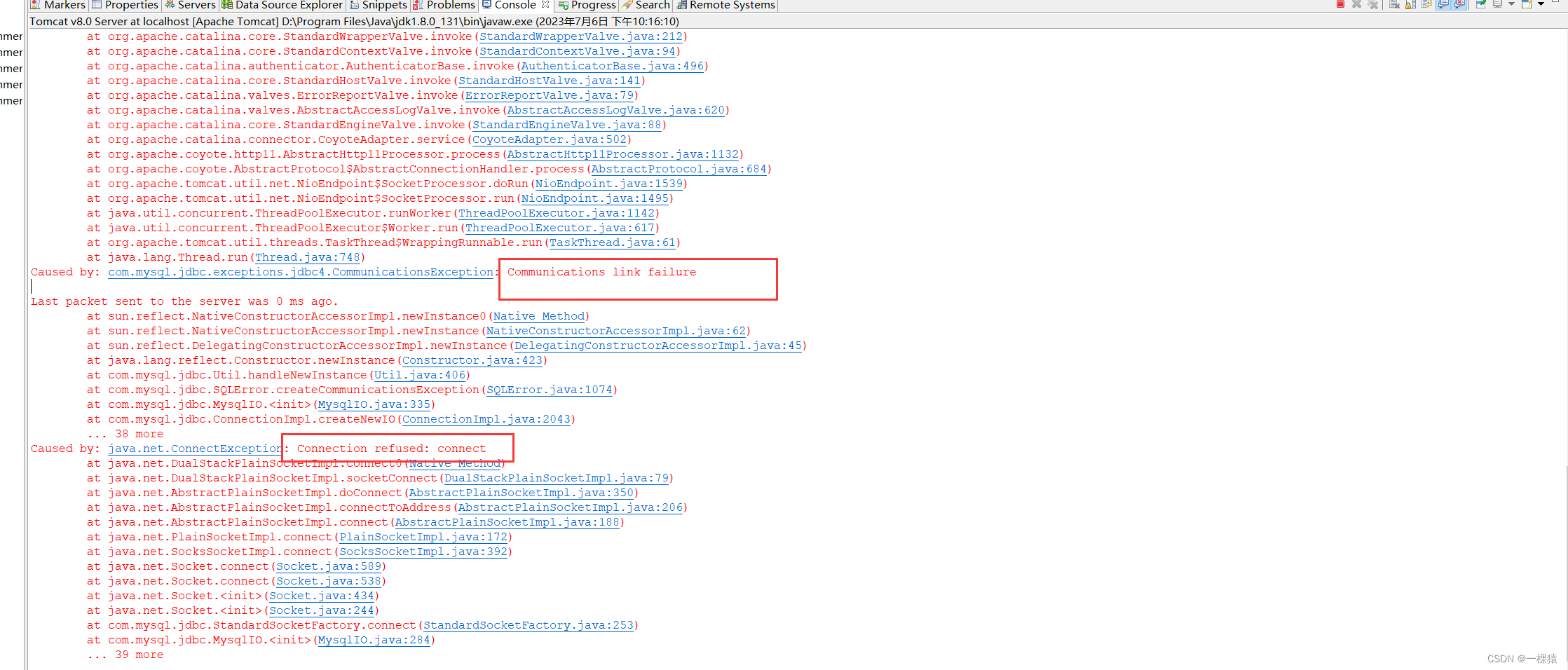 Communications link failure/Connection refused: connect_error: java.io.ioexception ...