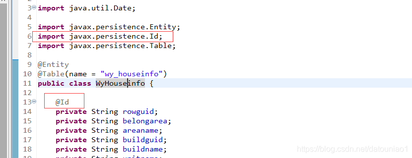 Caused by: org.hibernate.AnnotationException: No identifier specified for entity: com.wuye.xxx ...