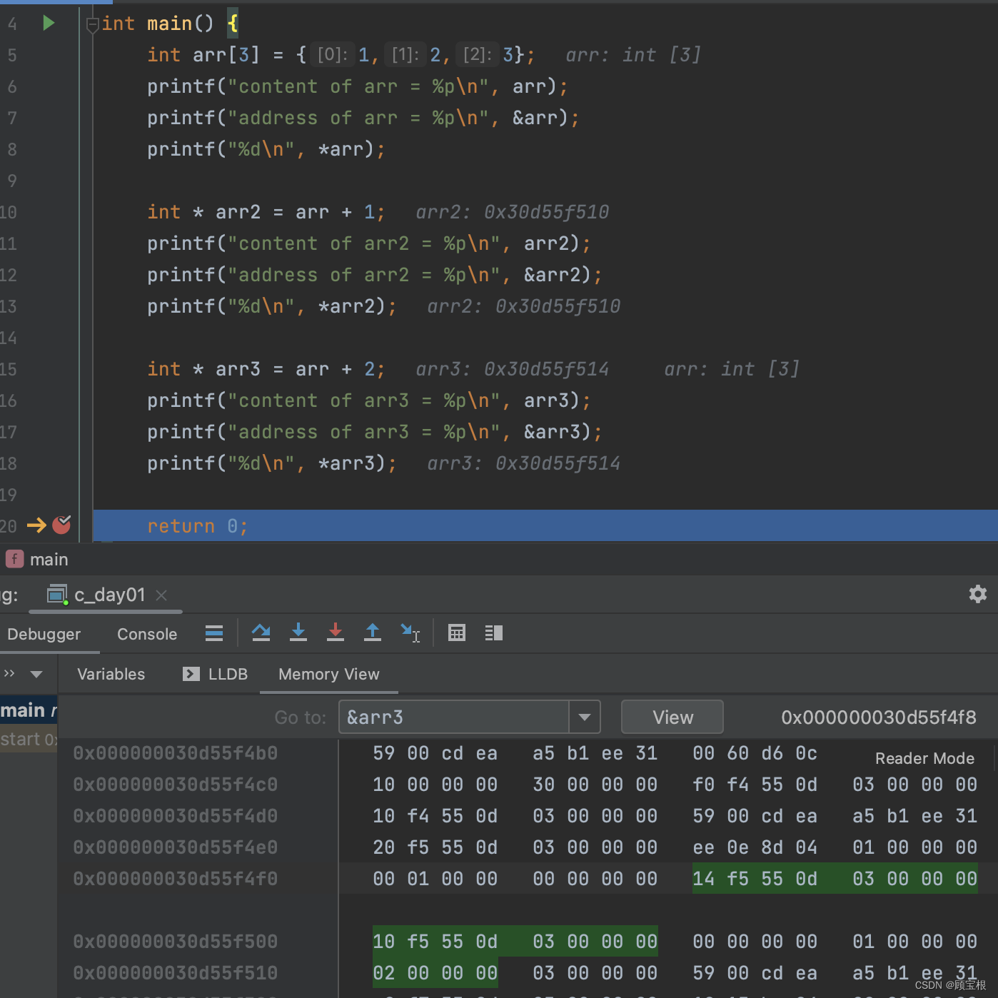 【C语言】int * arr 定义数组的最直观内存图 以及与int arr[]的比较，猜测int arr[]的定义方式根本没有头指针，但不知道原因很疑惑-CSDN博客