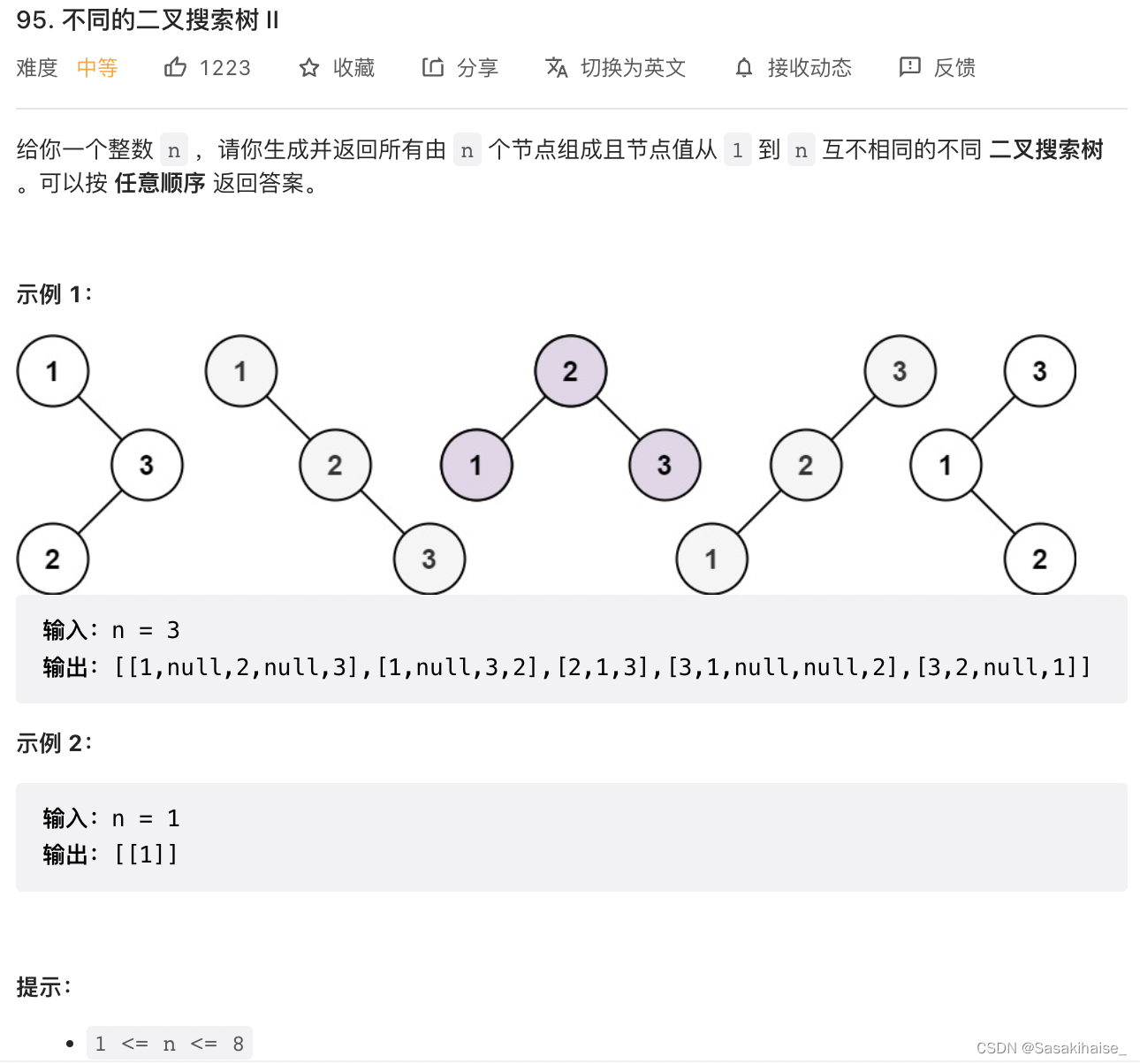 LeetCode 95. 不同的二叉搜索树 II-CSDN博客
