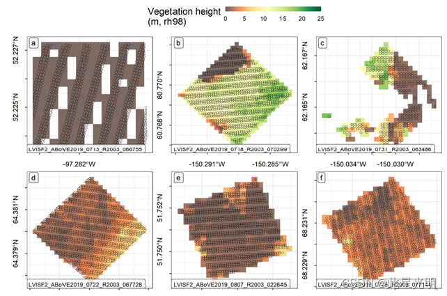 NASA数据集——北美LVIS-L3 数据森林树冠相对高度 (RH)、复杂度、树冠覆盖度 (CC)、地面海拔高度以及可用于生成像素估计值的 ...