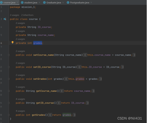 XMU 23年春java学习记录——Lab4_在main类中调用course类创建4个对象,分别输出4门课程的信息。请补充程序所缺代码:-CSDN博客