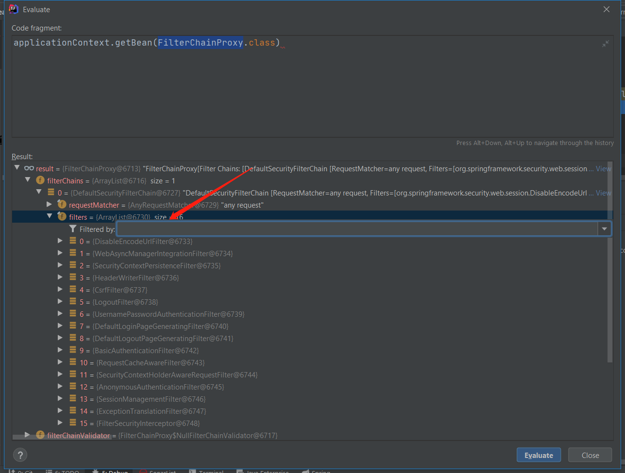 Idea中查看SpringSecurity各Filter信息_idea 查看有多少过滤器-CSDN博客