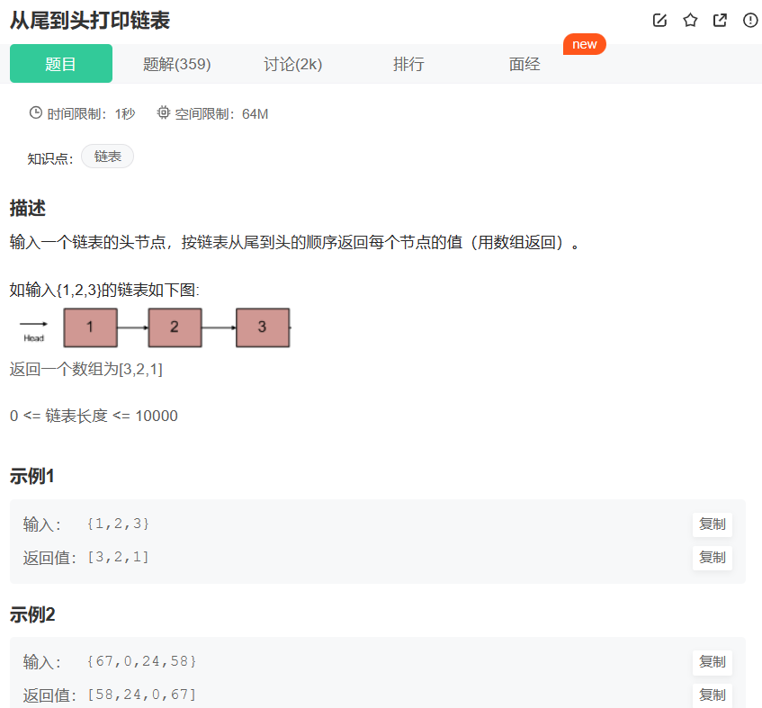 【一刷《剑指offer》】面试题 5：从尾到头打印链表剑指offer对应leetcode 从尾到头打印链表 Csdn博客
