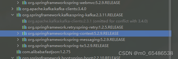 springboot-kafka项目启动报错，依赖重复，版本冲突报错。Unsatisfied dependency expressed through field ‘kafkaTemplate ...