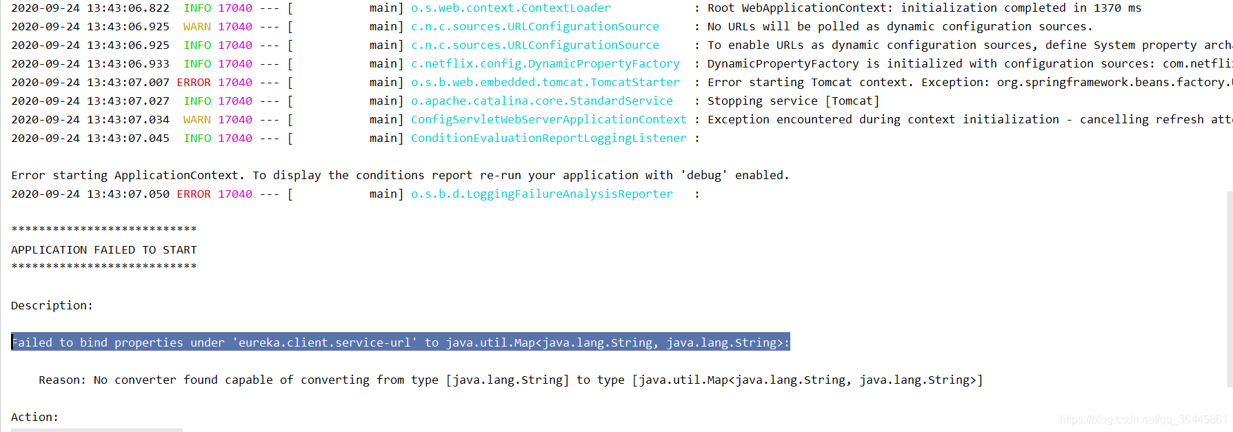 springcloud中出现Failed to bind properties under ‘eureka.client.service-url‘_ailed to bind ...