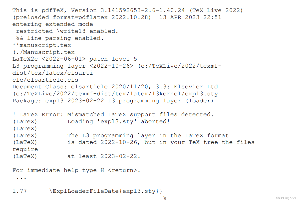 Elsevier投稿：LaTeX Error: Mismatched LaTeX support files detected_rmarkdown ! latex error ...