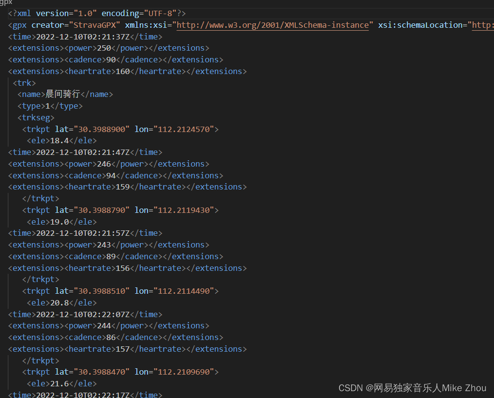 【Python文本处理】基于运动路线记录GPX文件解析，心率、速度、时间、功率、踏频、海拔等参数的生成和更改，以及GPX循环拼接_gpx路线文件-CSDN博客