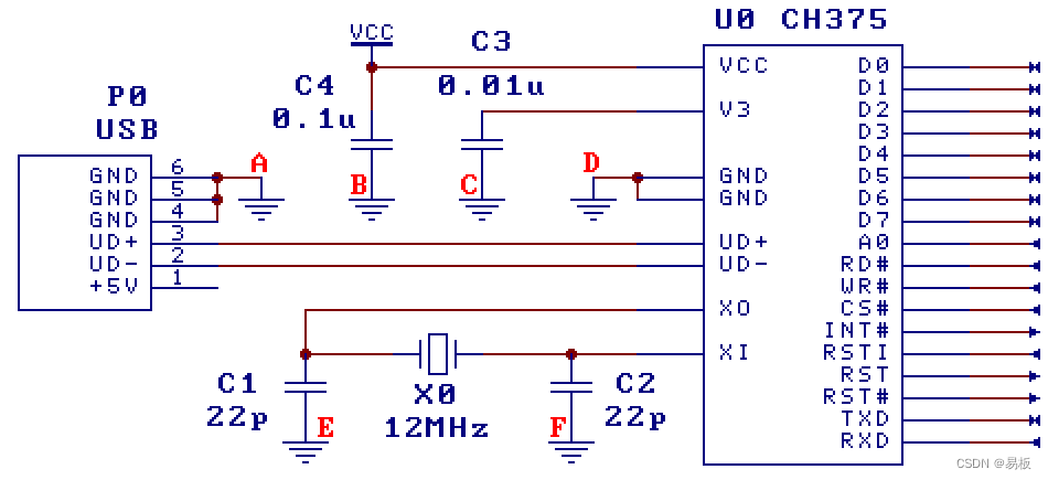 USB转串口芯片CH341、CH372、CH374、CH375等的电路及 PCB 设计的重要注意事项-CSDN博客