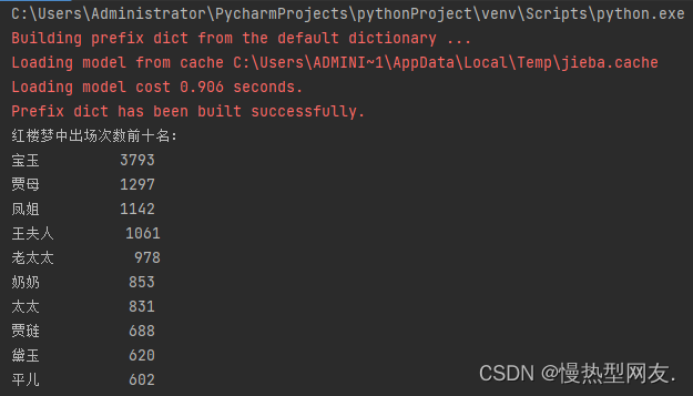 【Python】统计《红楼梦》中出场次数前十的人物_python十大人物统计 文本-CSDN博客