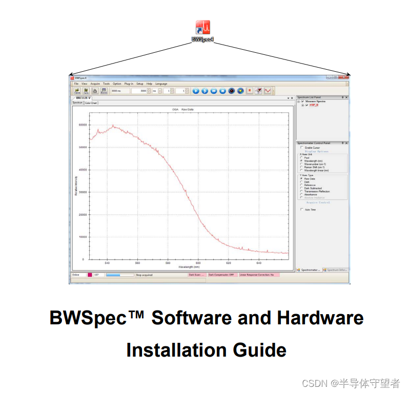 必达泰克BWTEK光谱仪BWSpec 4.10软件BWSpec 是 B&W Tek 的通用光谱软件，用于仪器控制和数据采集，包括实时峰分析和 ...