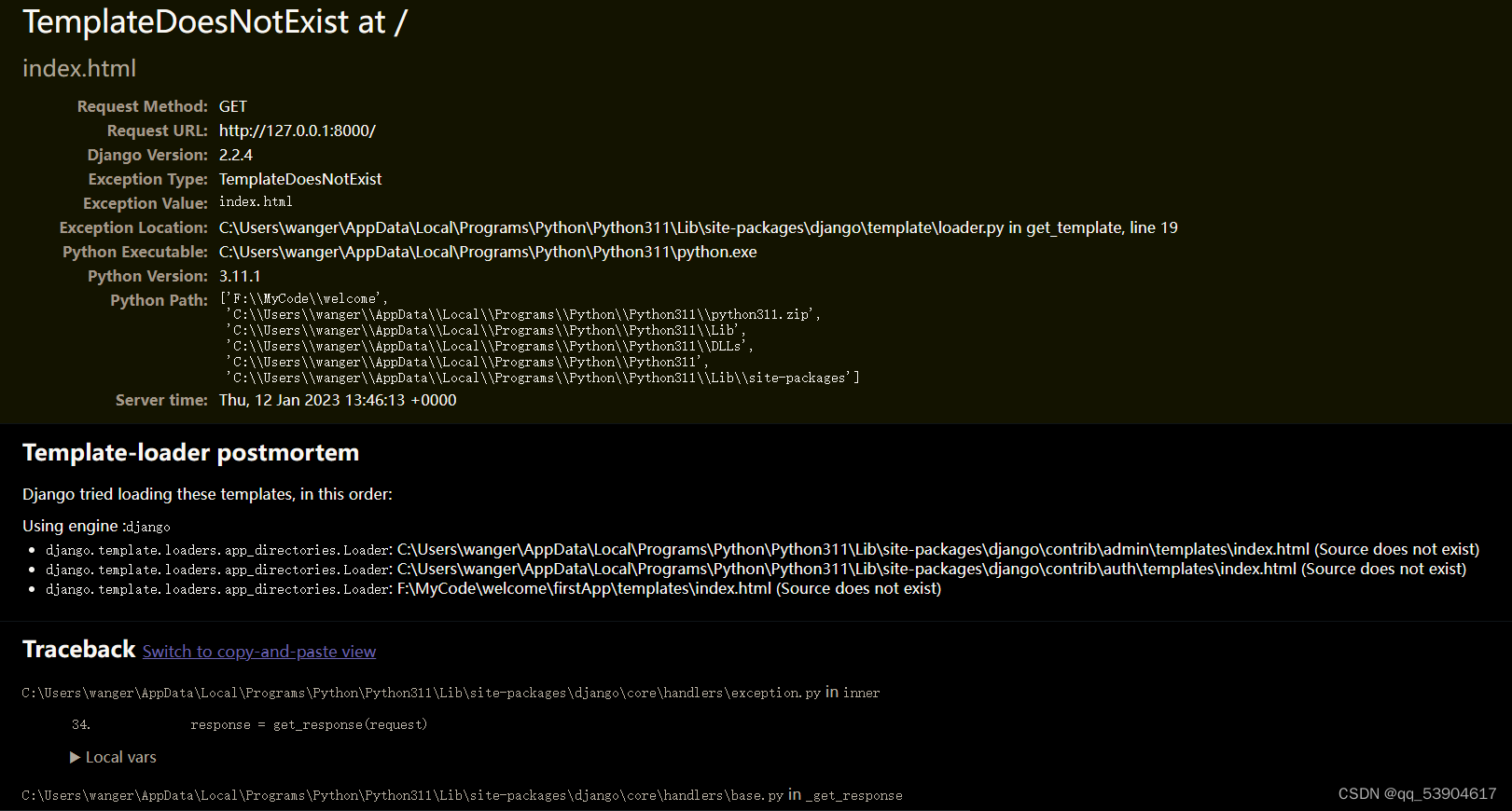 初学：Django出现TemplateDoesNotExist-CSDN博客