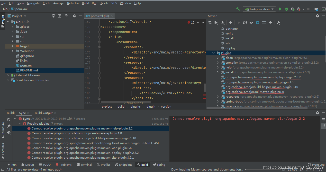 解决Cannot resolve plugin org.apache.maven.plugins:maven-help-plugin:2.2_unresolved plugin: 'org ...