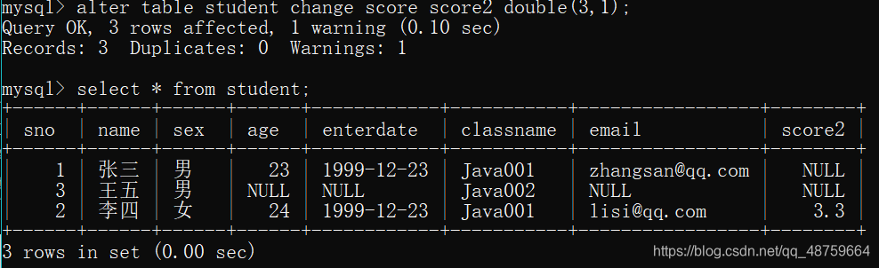 MySQL修改、删除表的结构_double(3,1)-CSDN博客