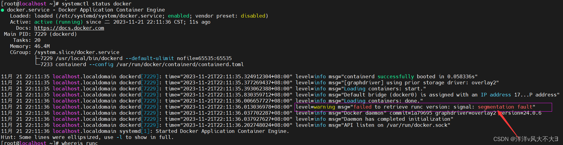 level=warning msg=“failed to retrieve runc version: signal: segmentation fault“-CSDN博客