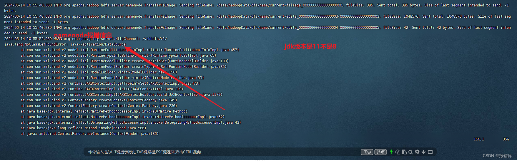 jdk11启动hadoop后namenode报错java.lang.NoClassDefFoundError: javax/activation/DataSource ...
