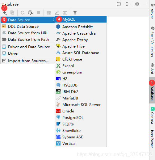 Idea中mybatis的xml文件设置sql语句提示,错误报红色 Database连接数据库mybatis Database 提示