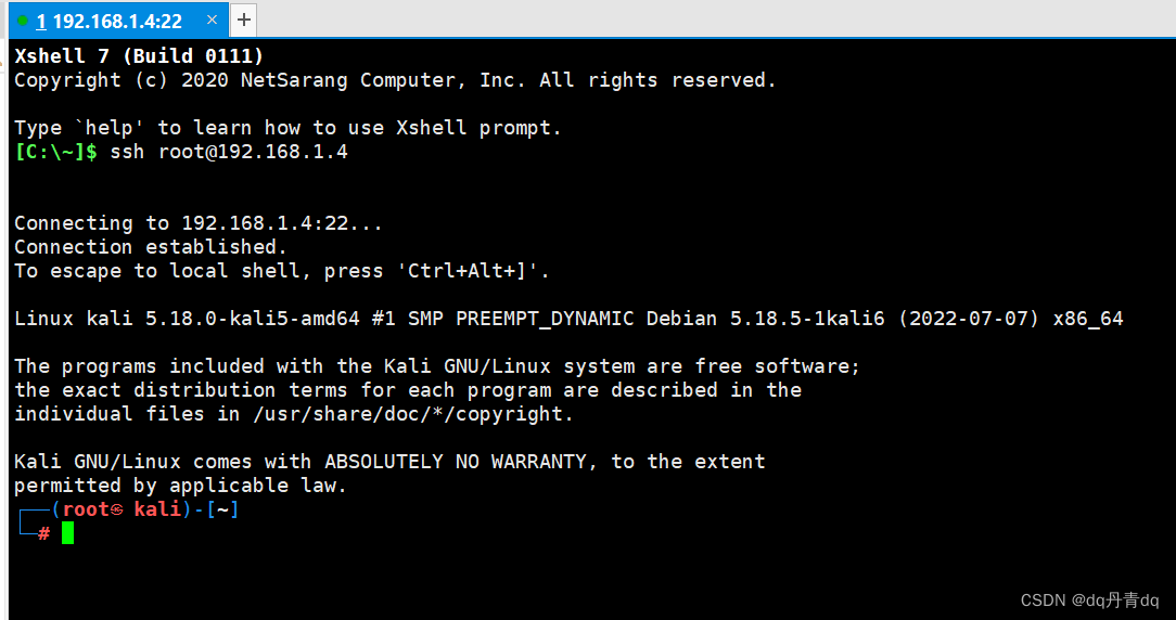 Kali配置SSH服务，并且通过Xshell远程登录_kalissh含义-CSDN博客