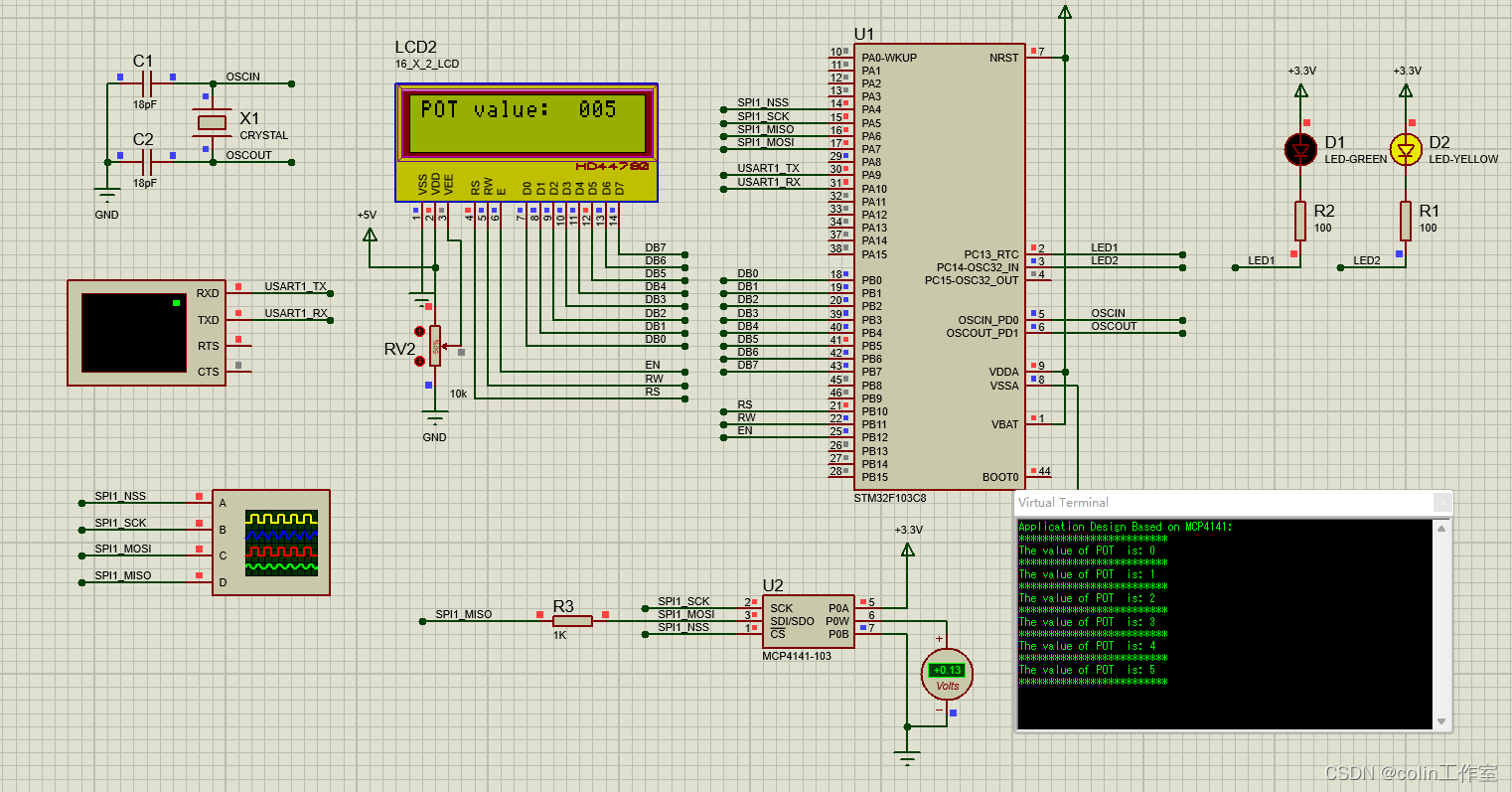 基于FreeRTOS+STM32CubeMX+LCD1602+MCP4141（SPI接口）的数字电位器Proteus仿真_mcp4151 例程-CSDN博客