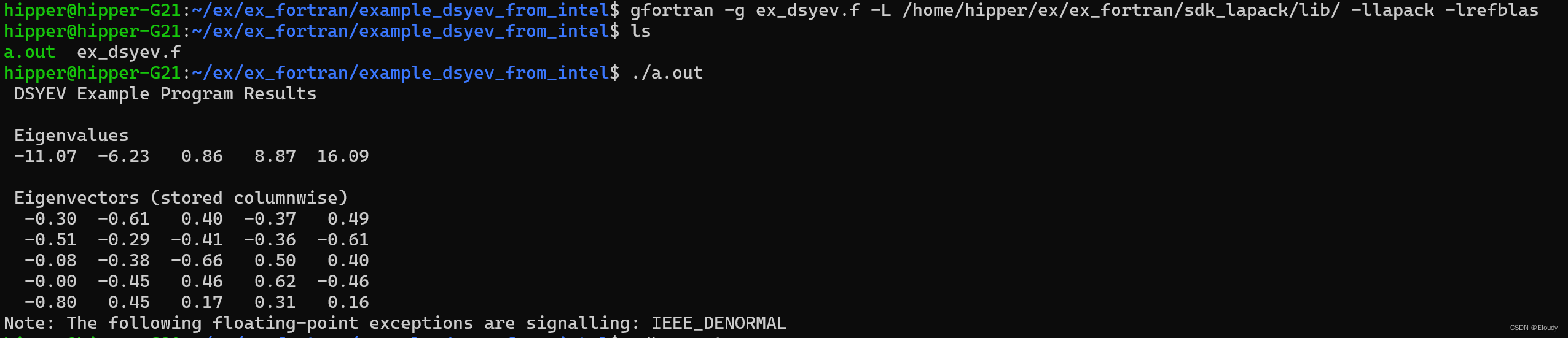 编译 Intel Mkl的一个fortran77 Example Dsyev Example Program In Fortran 