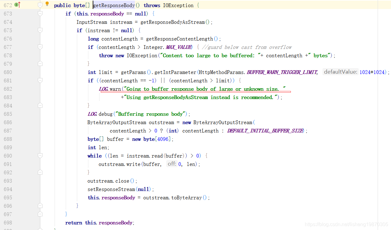HttpClient警告“Going to buffer response body of large or unknown size. Using ...