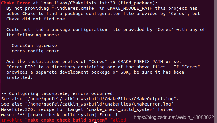 Could not find a package configuration file provided by “Ceres“-CSDN博客