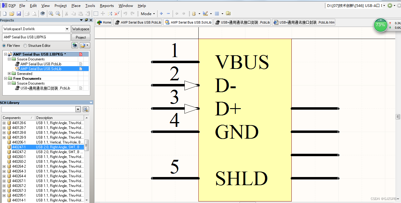 基于USB-A口 D口 Mini-USB Micro-USB 最全USB接口RJ45+TFCARD卡pcb封装 Altium库（AD库 ...