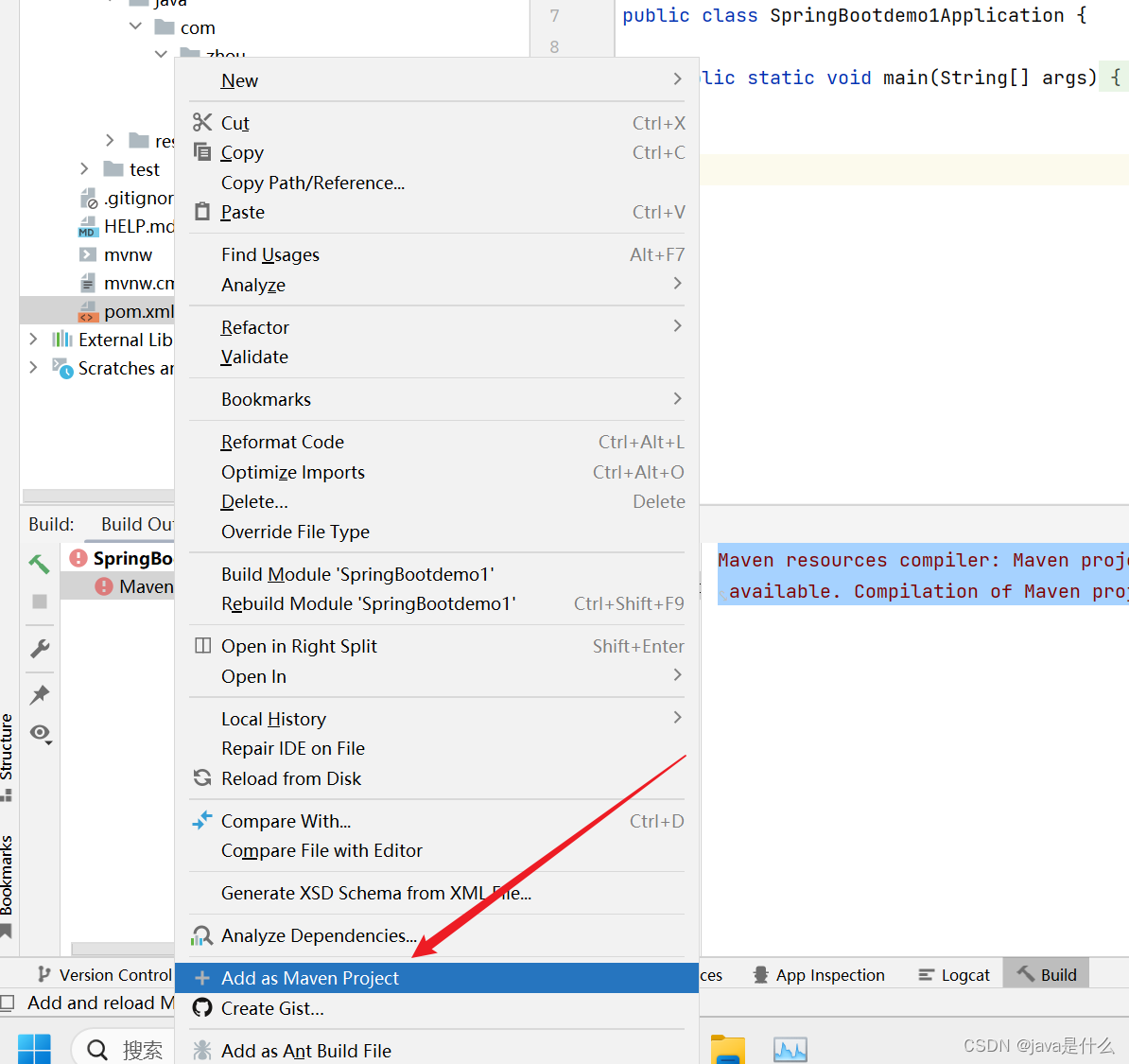 按照正常步骤创建SpingBoot项目时，编译出现： Maven resources compiler: Maven project configuration required for ...