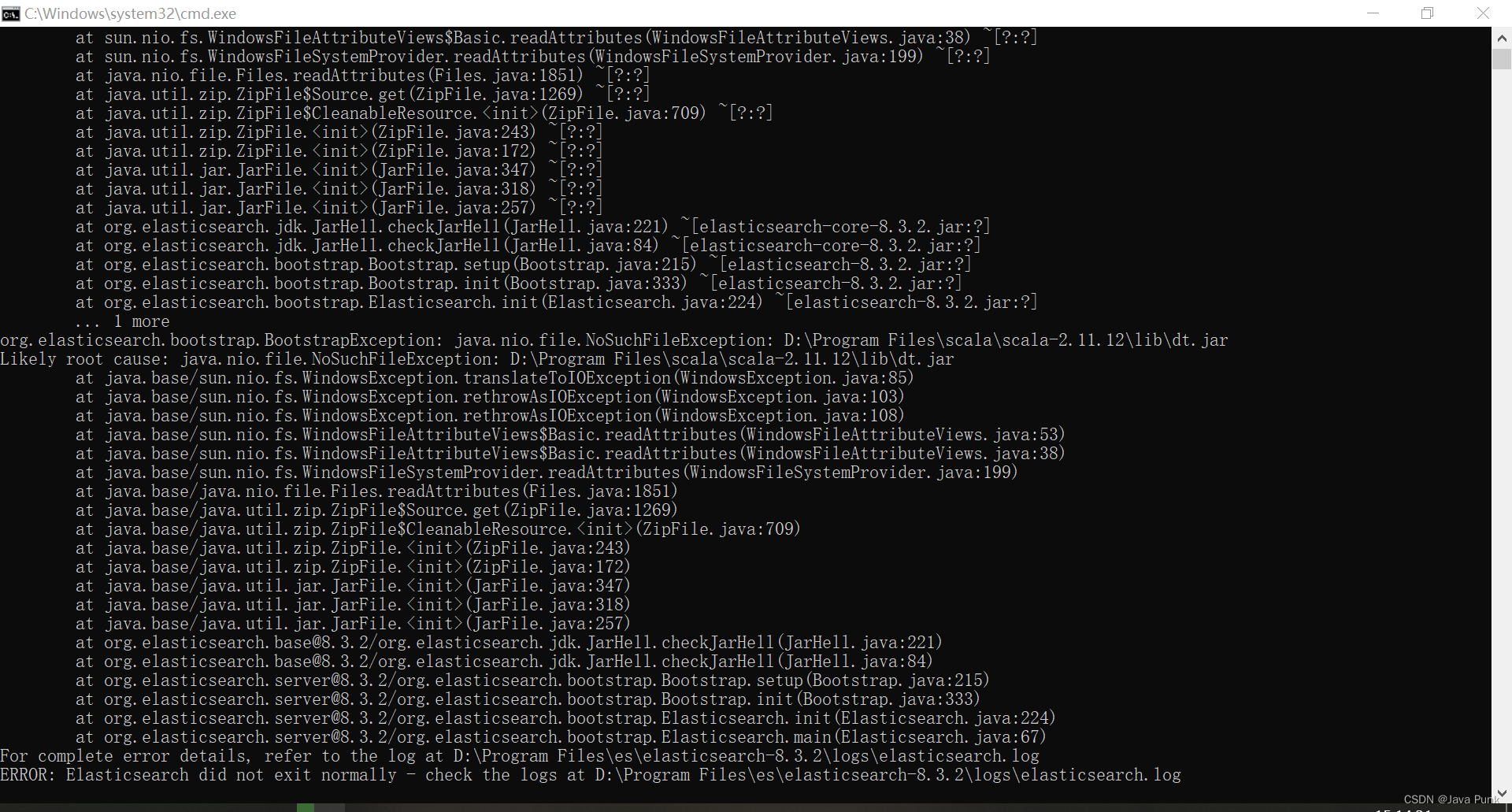 Elasticsearch启动报错：warning: ignoring JAVA_HOME=C:\Program Files\Java\jdk1.8.0_191； using bundled ...