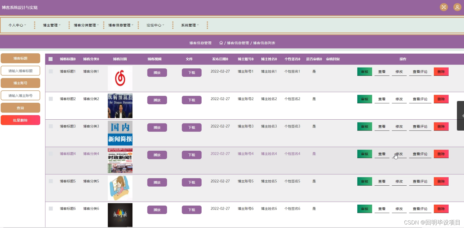毕设项目：博客系统设计与实现jspjavaspringmvcmysqlmybatis基于mvc的jsp博客系统分析设计与实现