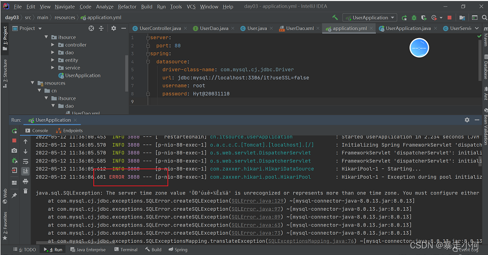 SpringBoot连接MySql数据库报错：HikariPool-1 - Exception during pool initialization_exception during pool ...